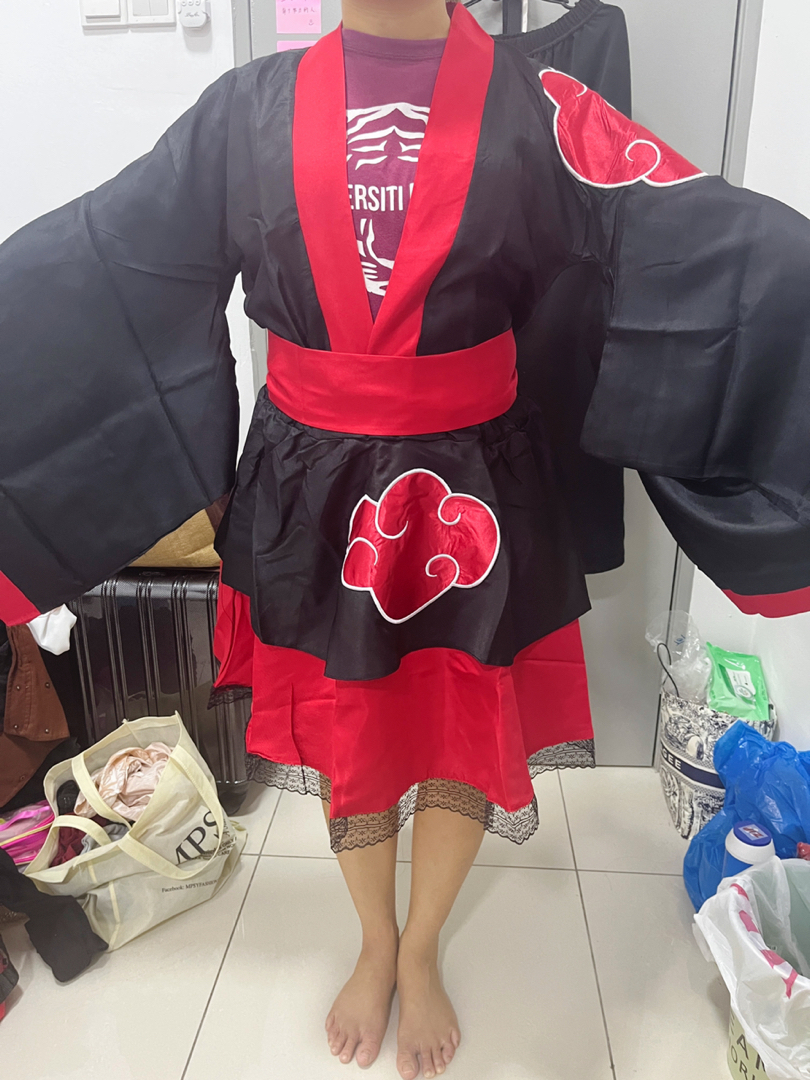 Japanese Kimono Cosplay Naruto Akatsuki Cloud Print Lolita Costume ...
