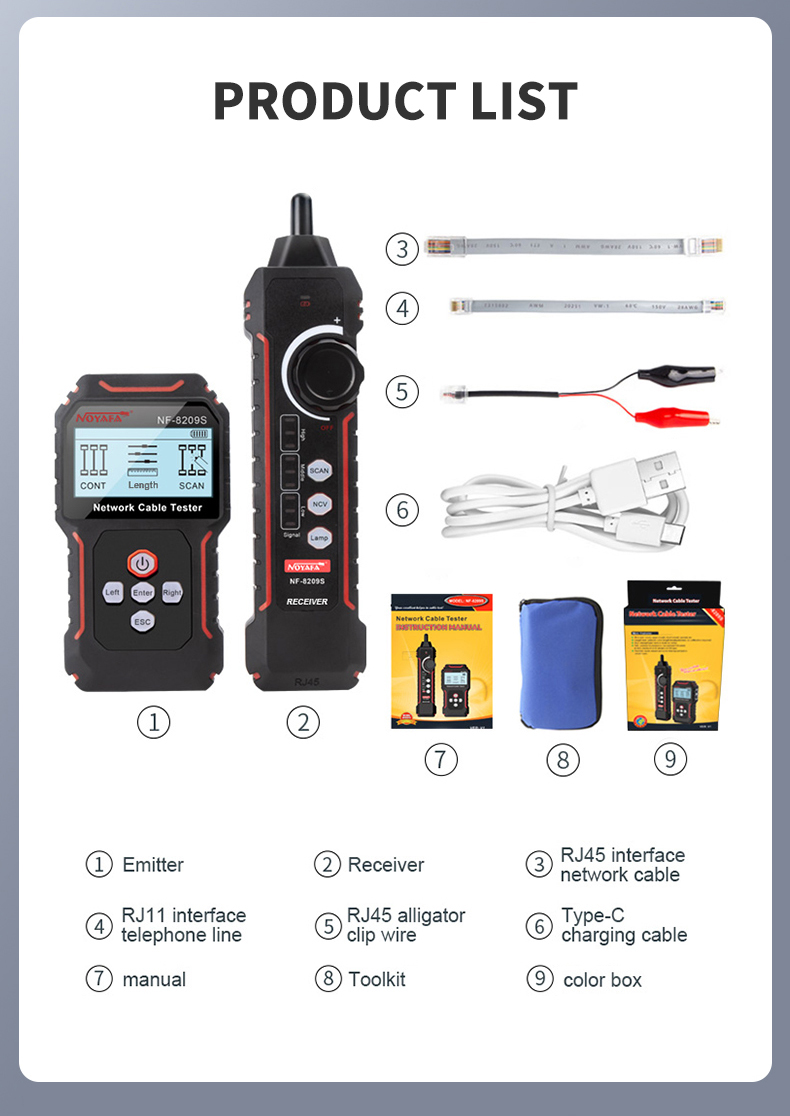 NOYAFA NF-8209S Network Cable Tester Cable Tracker Cat5 Cat6 PoE Tester ...