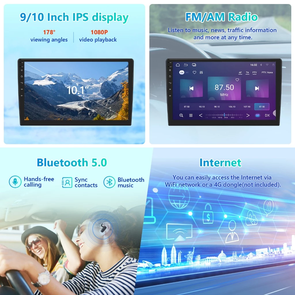 ESSGOO 6+128GB QLED Screen Carplay Android Auto 7"/9"/10" 2 Din Car Multimedia MP5 Player Built ...