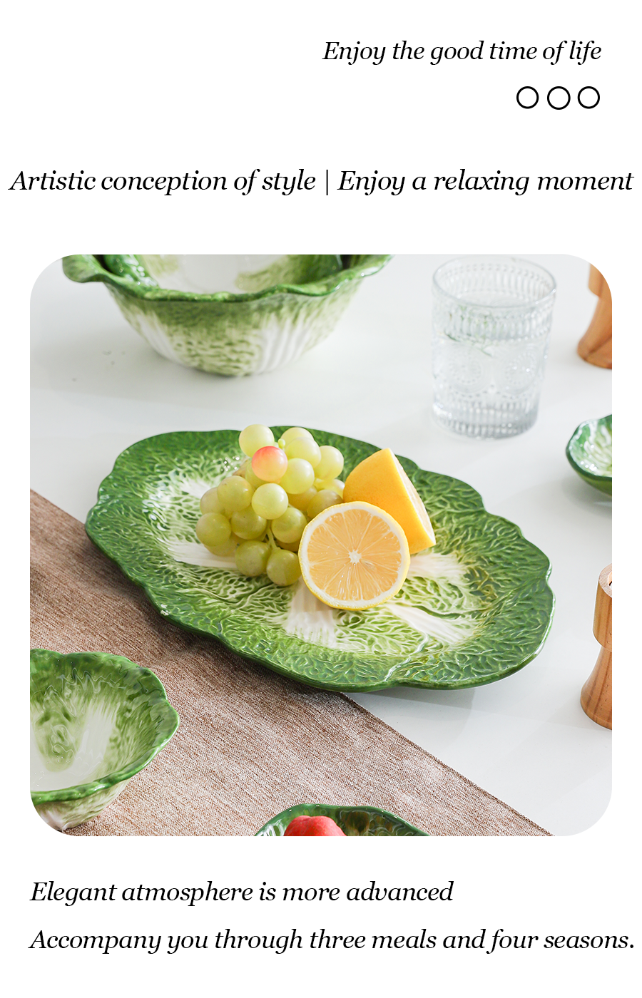 Cabbage Plate Hand-painted ceramic cutlery Green vegetable series salad ...