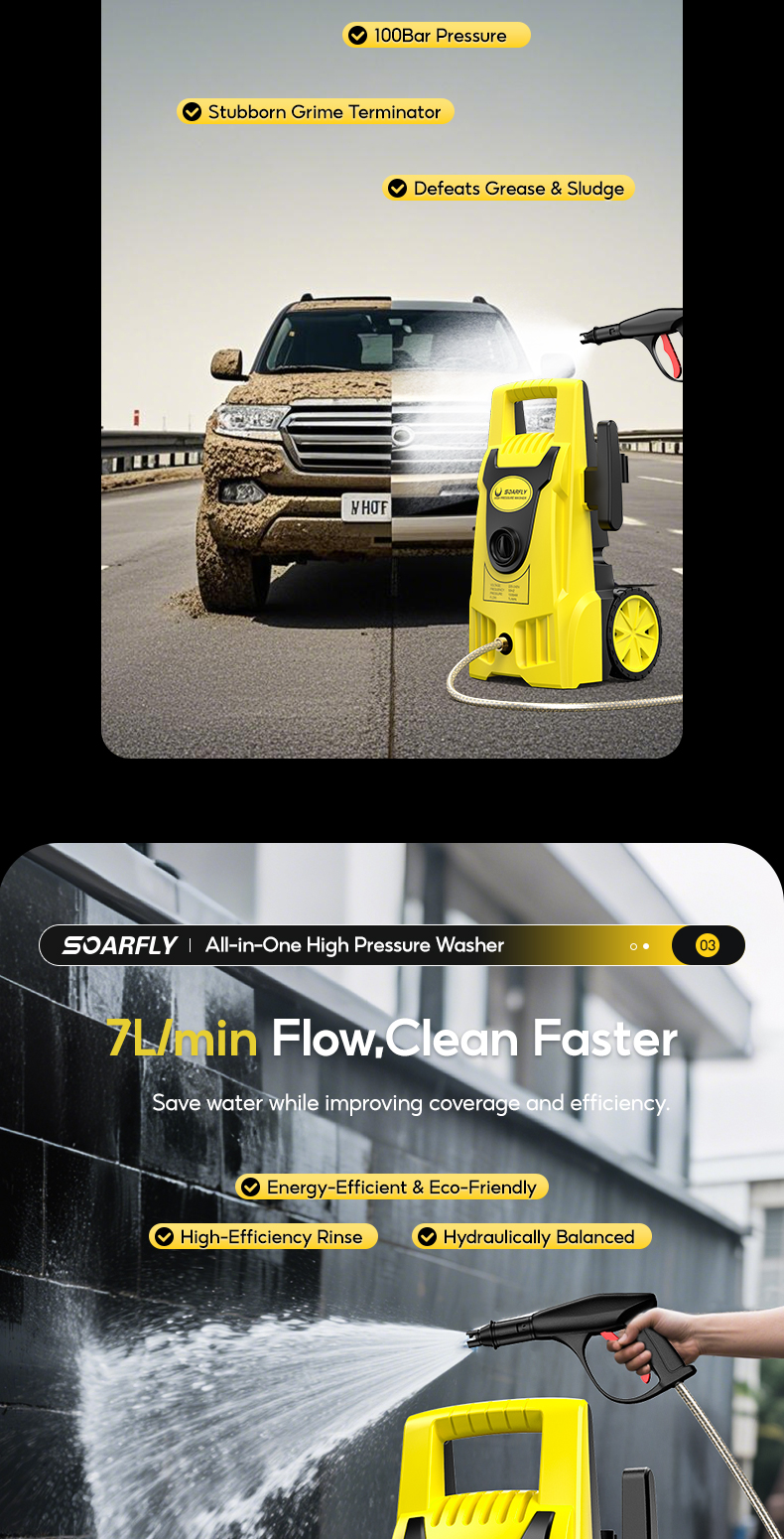 SOARFLY Water Jet High Pressure Cleaner 4800W Home Car Wash Waterjet ...