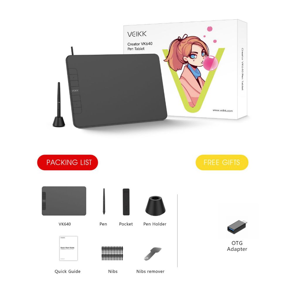 VEIKK Digital Graphic Drawing Tablet VK640 Pen Tablet Support Android ...