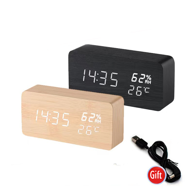 Fashion Wooden LED Digital Alarm Clock – Time, Date & Temperature ...