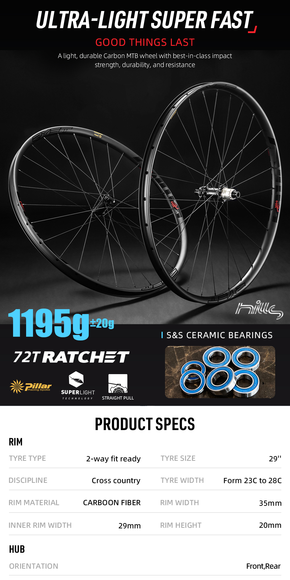 RYET 2025 Super Light 29er MTB Carbon Wheels 35mm Mountain Bike Rim 72T ...