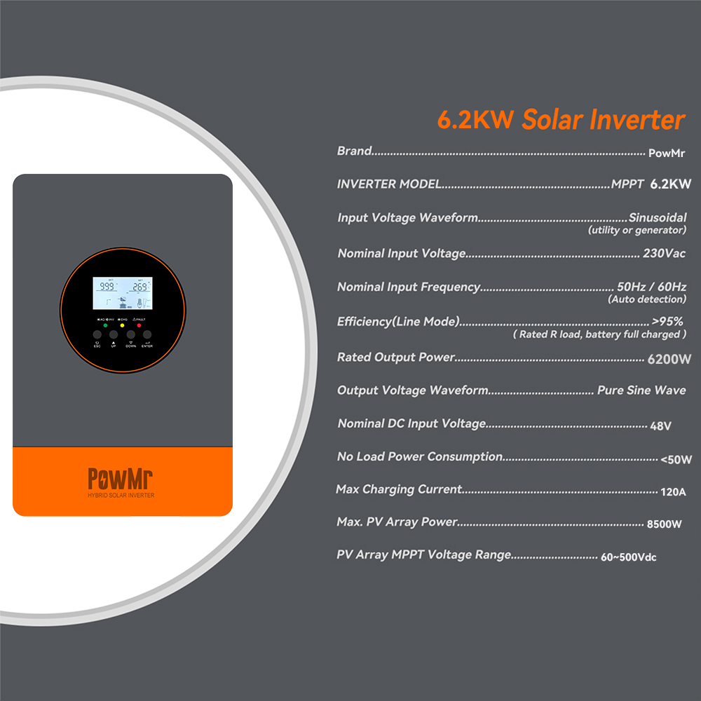【Can Parallel Up To 9 Units】PowMr MPPT 6.2KW Off Grid Solar Hybrid ...