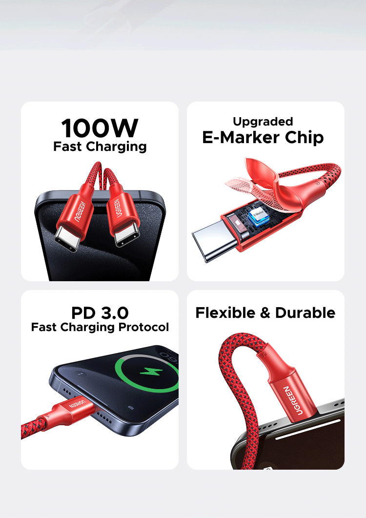 【Jackson Yee's Pick】UGREEN PD100W USB-C to USB-C Fast Charging 20V 5A Nylon Bradied Tpye C Cable ...