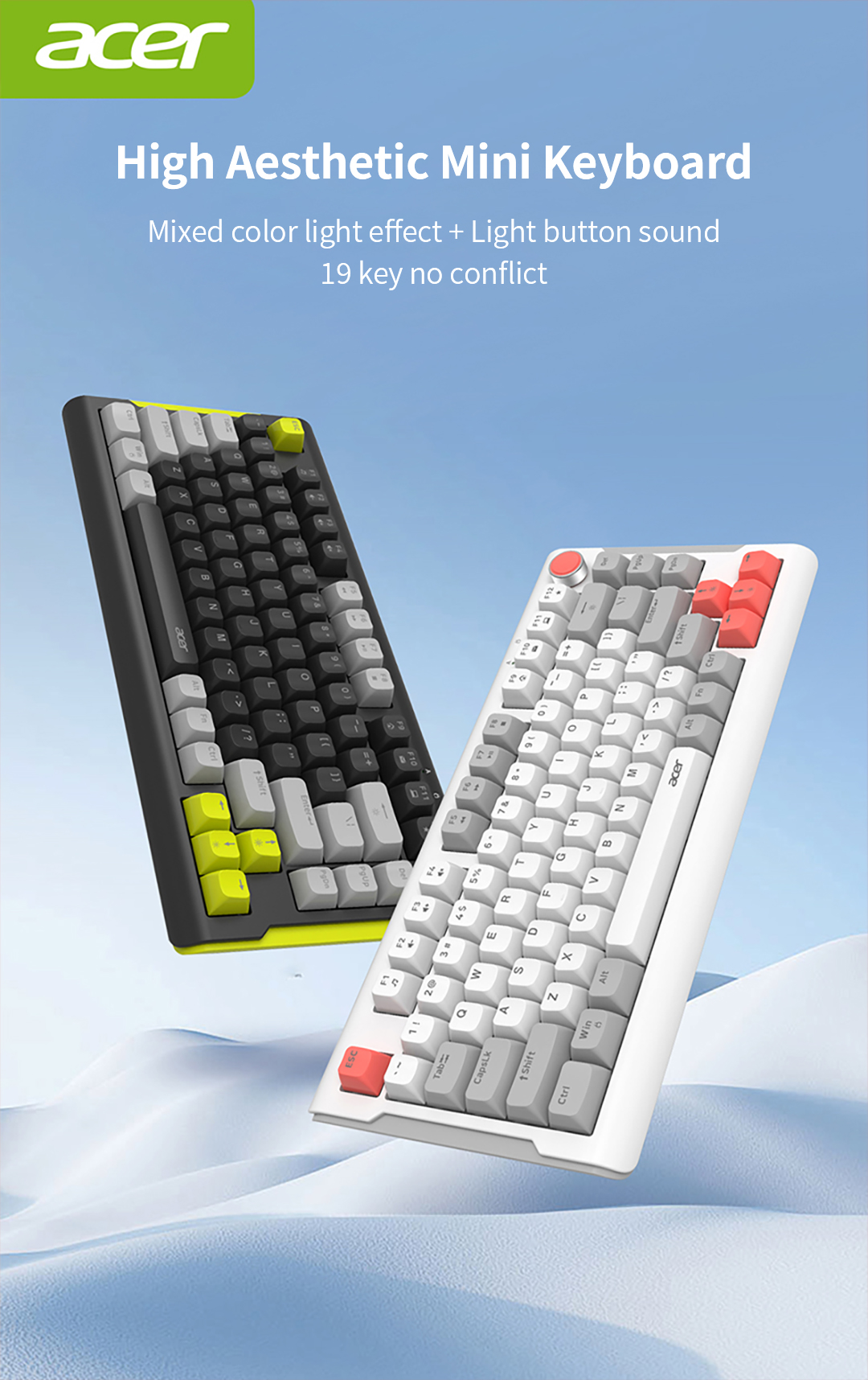 Acer Mini Keyboard OKW223 Wired / Wireless Available 80-Key Compact ...