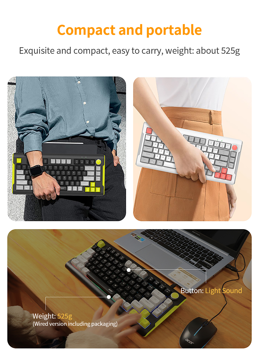 Acer Mini Keyboard OKW223 Wired / Wireless Available 80-Key Compact ...