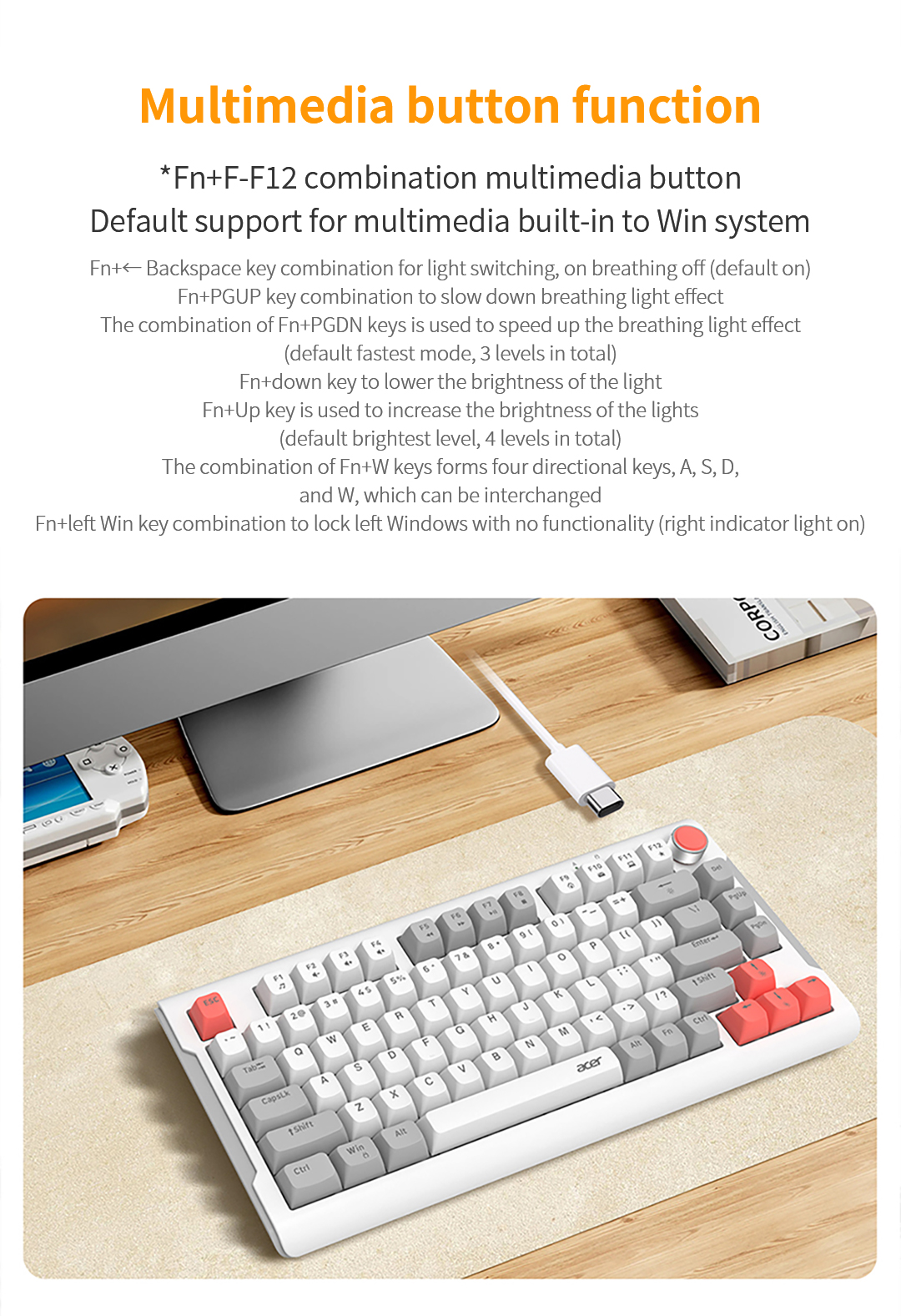 Acer Mini Keyboard OKW223 Wired / Wireless Available 80-Key Compact ...