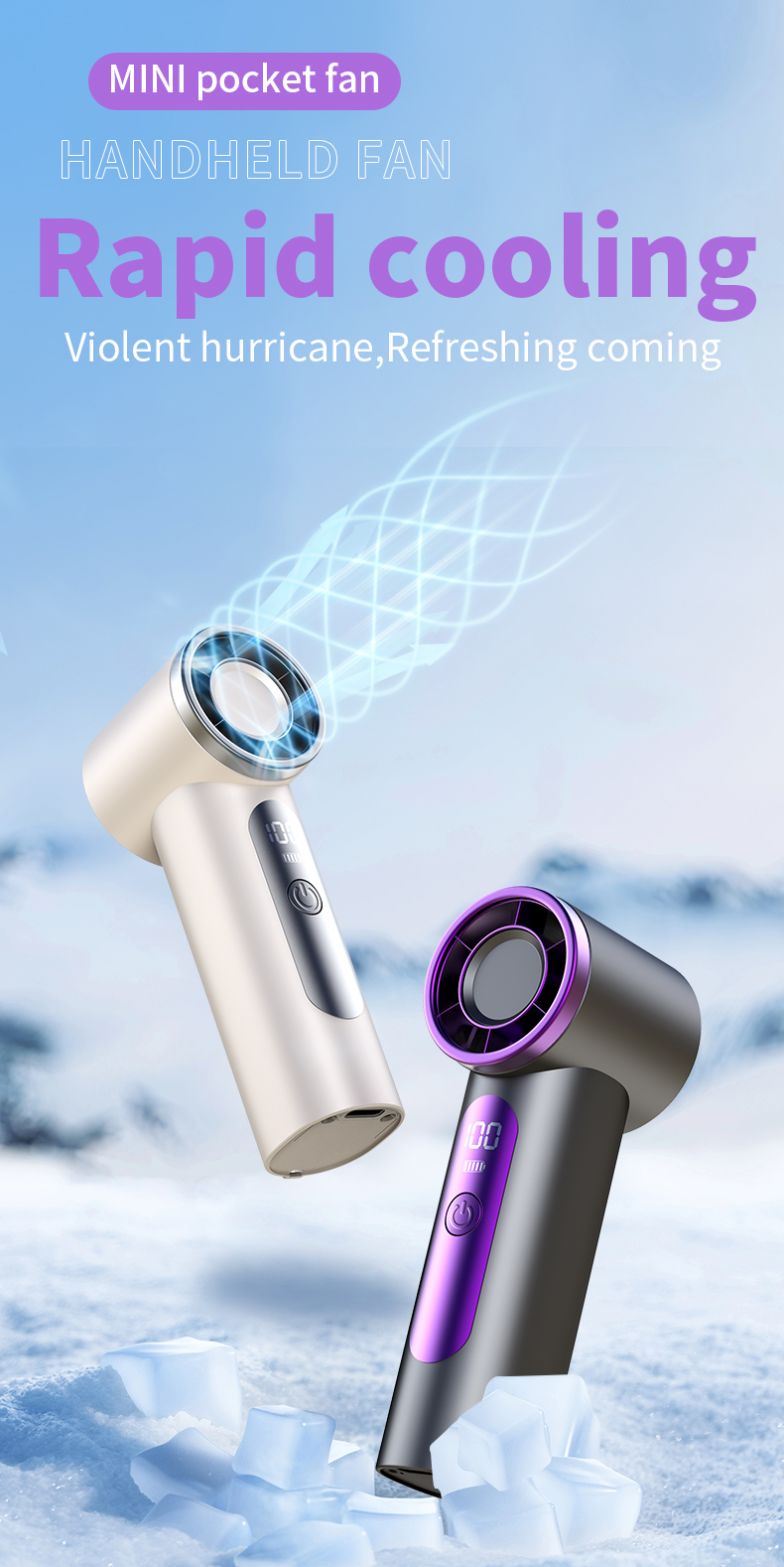 Smallest Fan 4000mAh Portable Mini Handheld Turbo Fan, High-Speed Motor ...