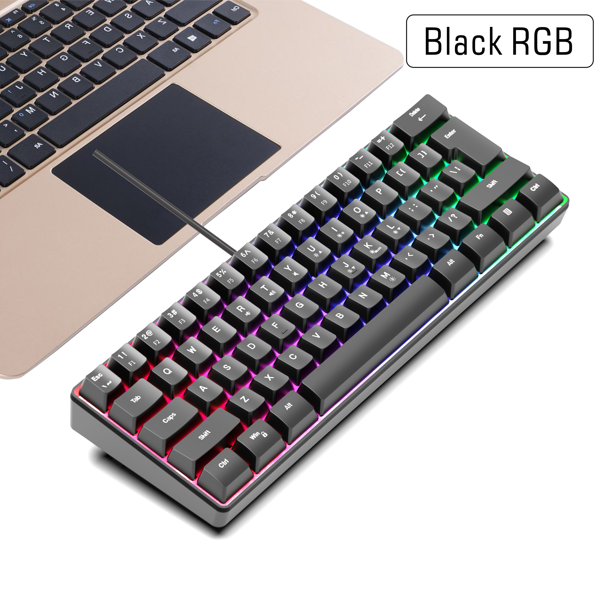 61 Key USB Keyboard RGB Luminous Mini 60% for Computer Notebook ...