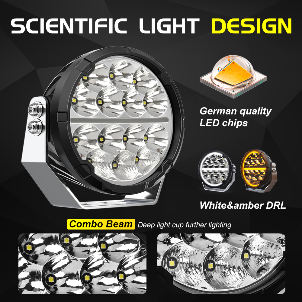 6.5/9Inch 6500K White LED Work Light with Amber/White DRL Free Wiring ...