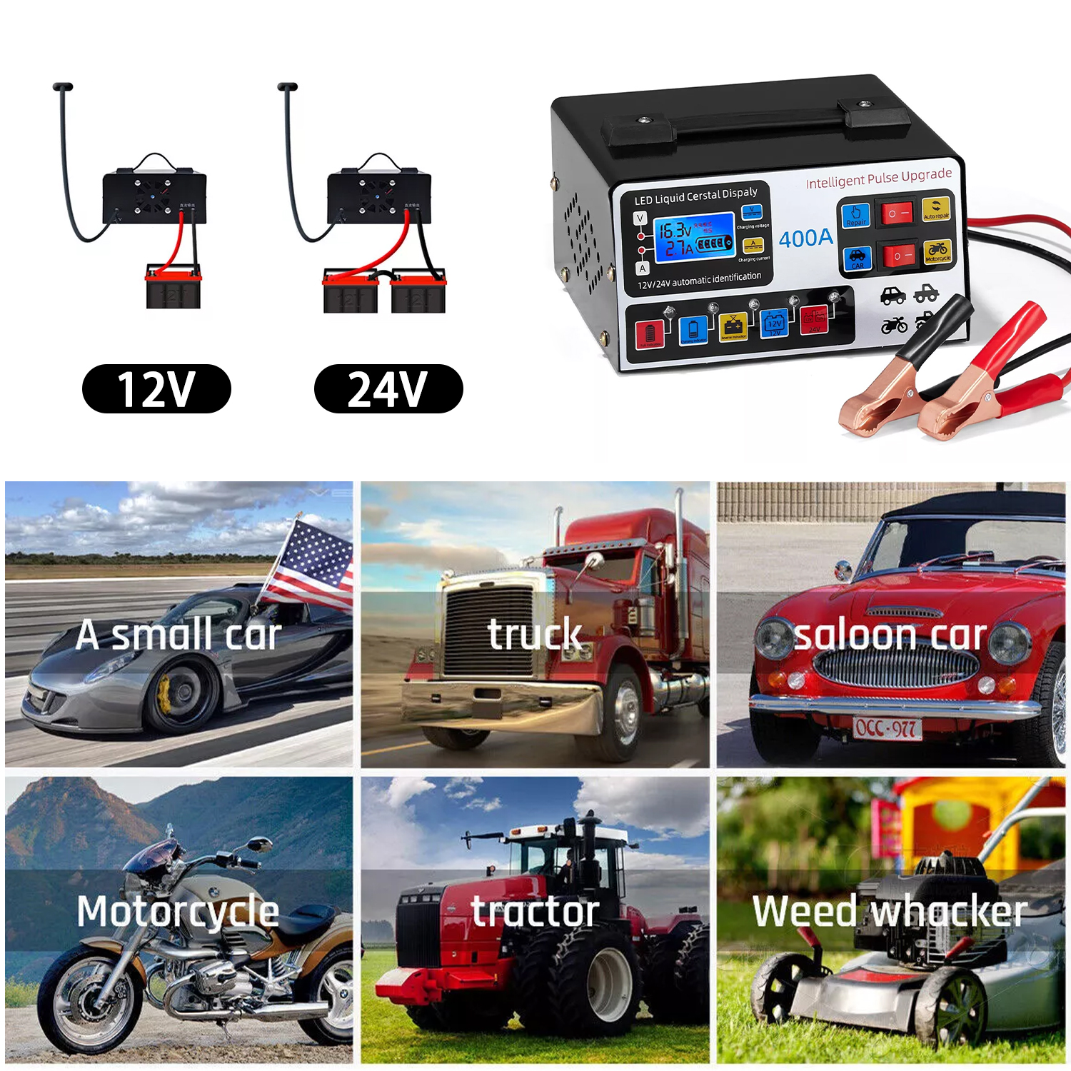 [COD]400A Bateri Kereta Car Battery Charger 12V/24V Battery Kereta Pengecas Bateri Kereta Moto ...