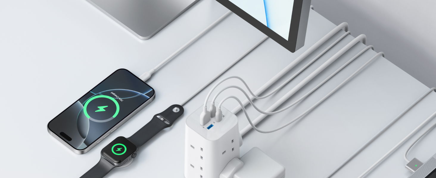 Anker Tower Extension Lead with USB Slots, 12-in-1 Surge Protector Plug ...