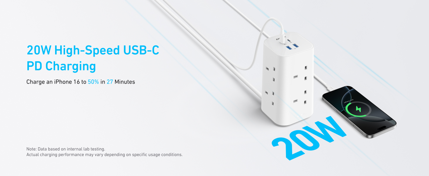 Anker Tower Extension Lead with USB Slots, 12-in-1 Surge Protector Plug ...