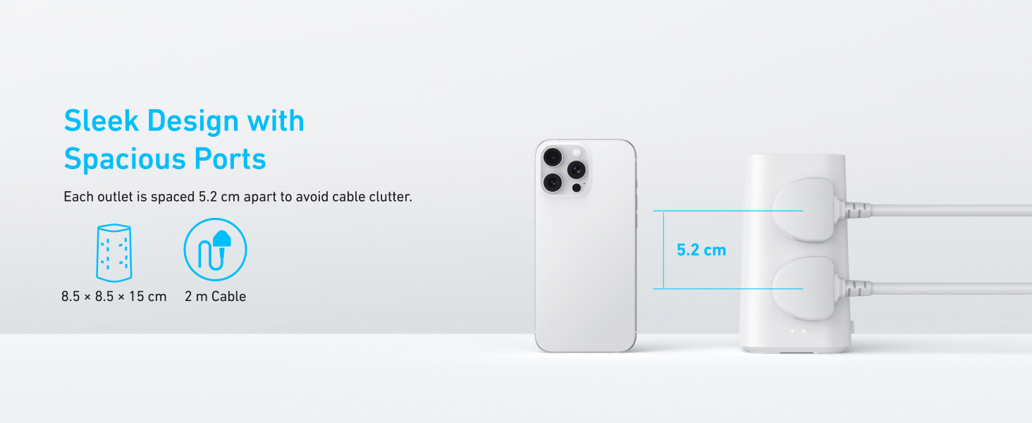 Anker Tower Extension Lead with USB Slots, 12-in-1 Surge Protector Plug ...