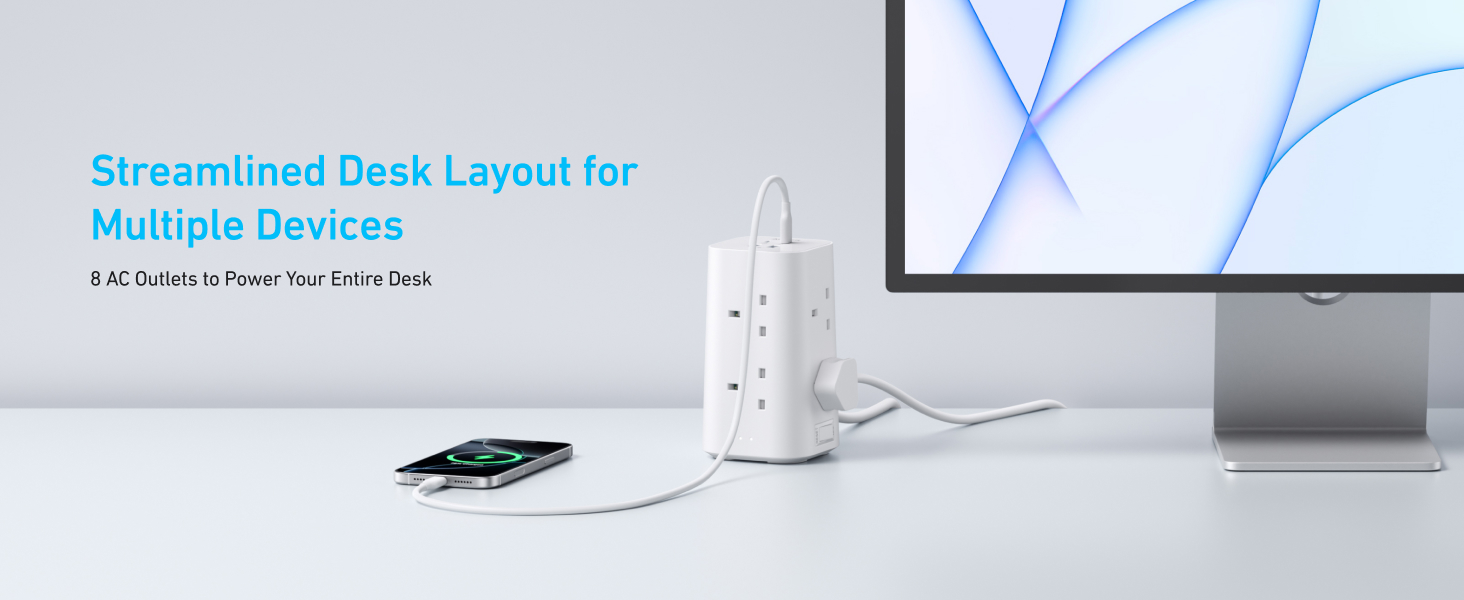Anker Tower Extension Lead with USB Slots, 12-in-1 Surge Protector Plug ...