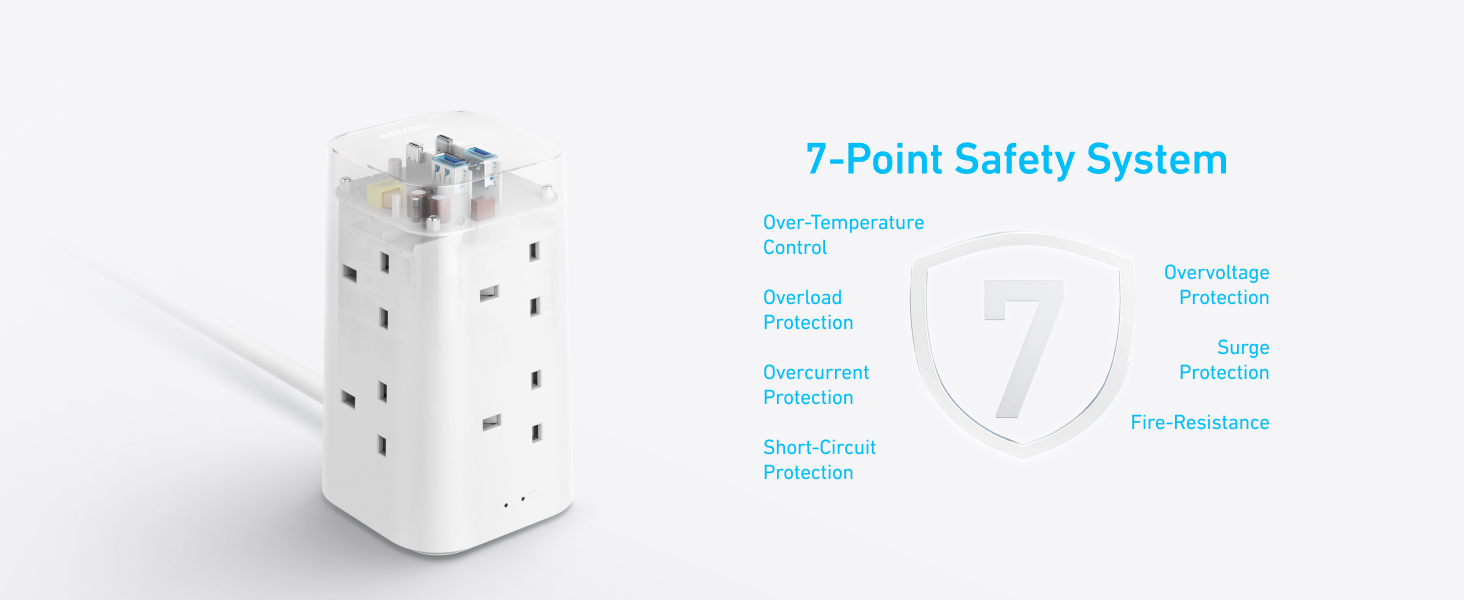 Anker Tower Extension Lead with USB Slots, 12-in-1 Surge Protector Plug ...