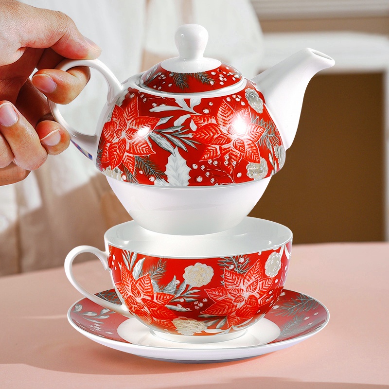 MBB Red Ceramic Teapot with Cup and Saucer - 400ML for Office Coffee ...