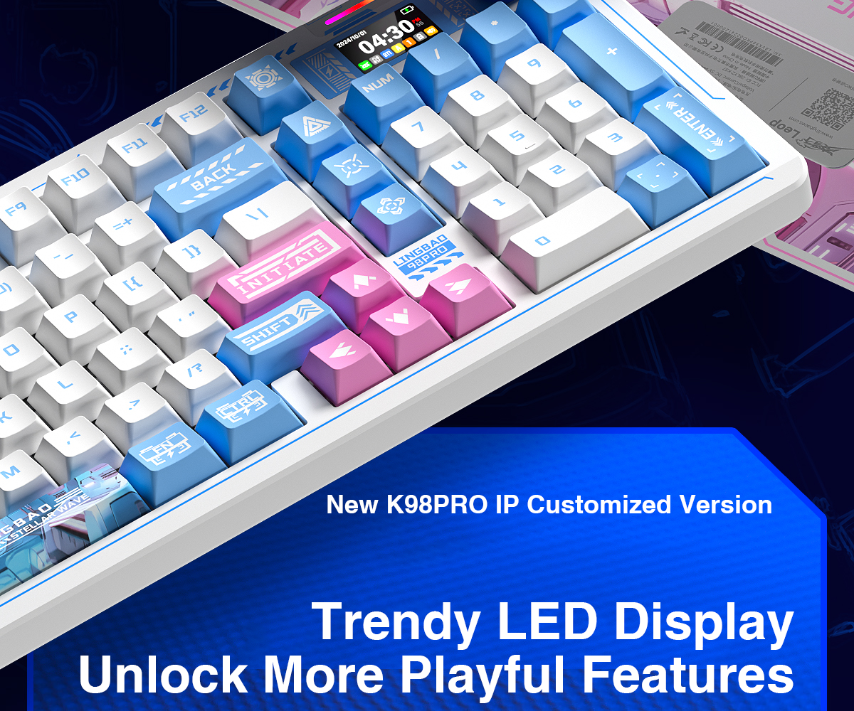 LINGBO K98PRO Mechanical Keyboard 97 Key Tri-mode LCD Display Screen RGB Hot-swap 10000mAh ...