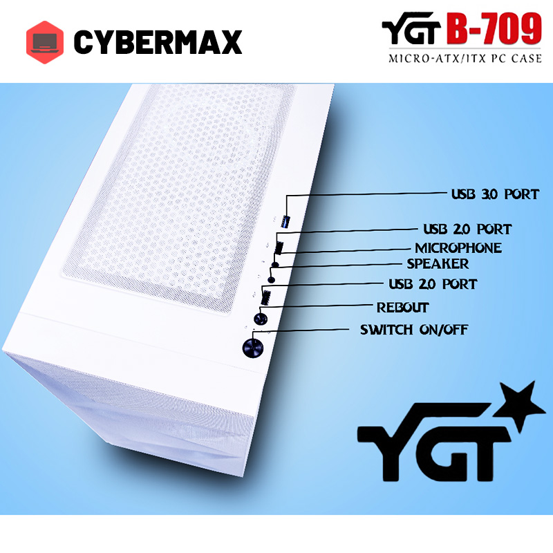 YGT B-709 PC Case Gaming Gase With Tempered Glass Mesh Front Panel ...