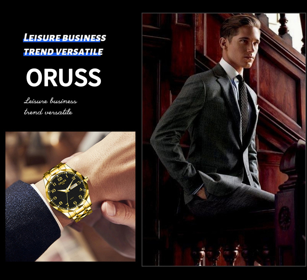 ORUSS Original Men Luxury Stainless Steel Luminous Waterproof Dual ...