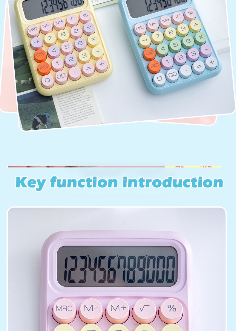 Creative Colorful Electronic Calculator 12 Digit Large LCD Display and ...