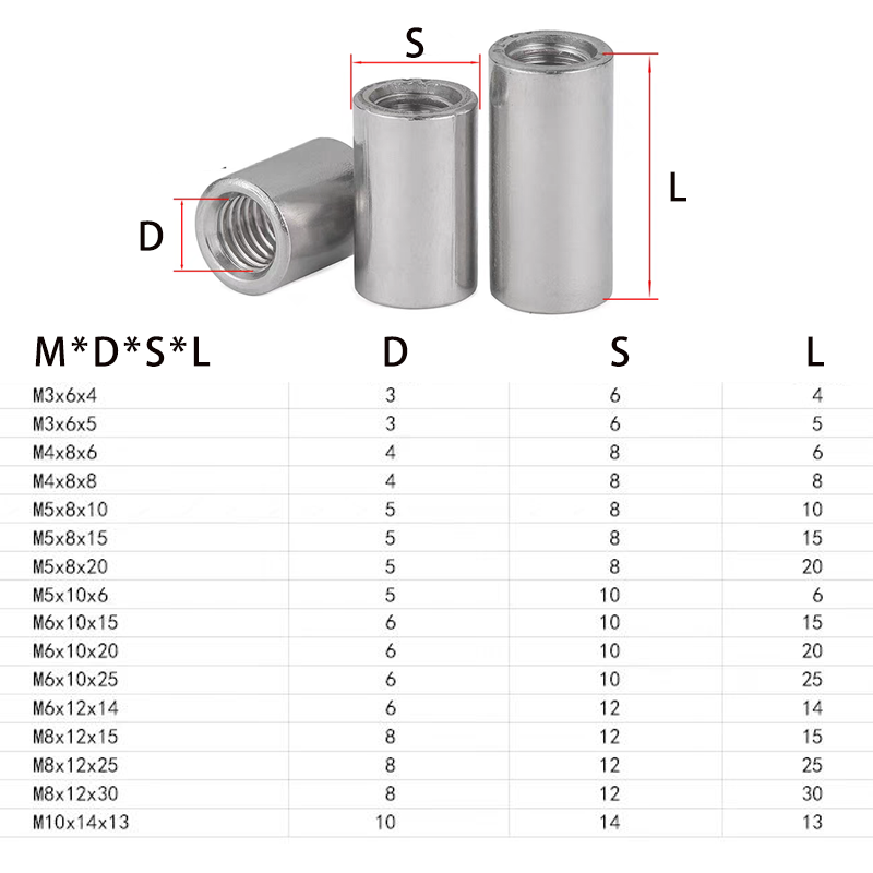 [RL] M2-M8 Long Round Nuts Stud Coupling Nut Bar Screw Connector Rod ...