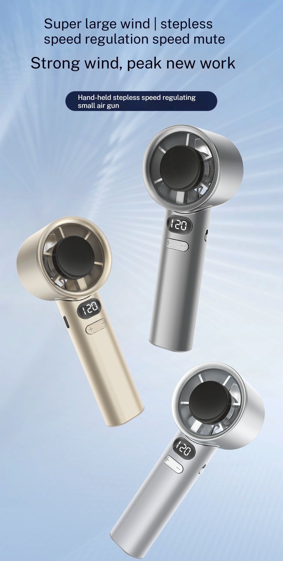 A 120-speed mini hand fan is a portable USB rechargeable turbofan ...