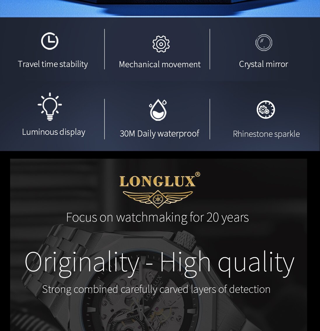 Men automatic watch mechanical waterproof skeleton fashion business ...