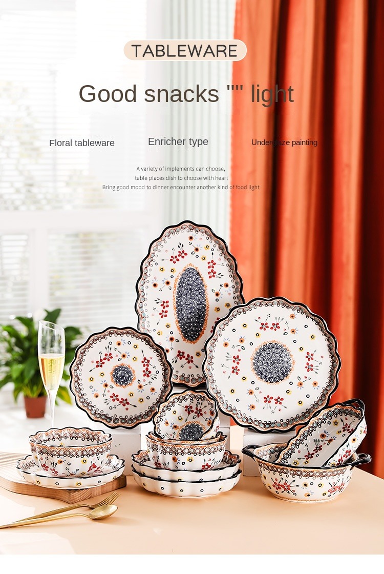 Household underglaze colored ceramic tableware,dinner plate/Piring ikan ...