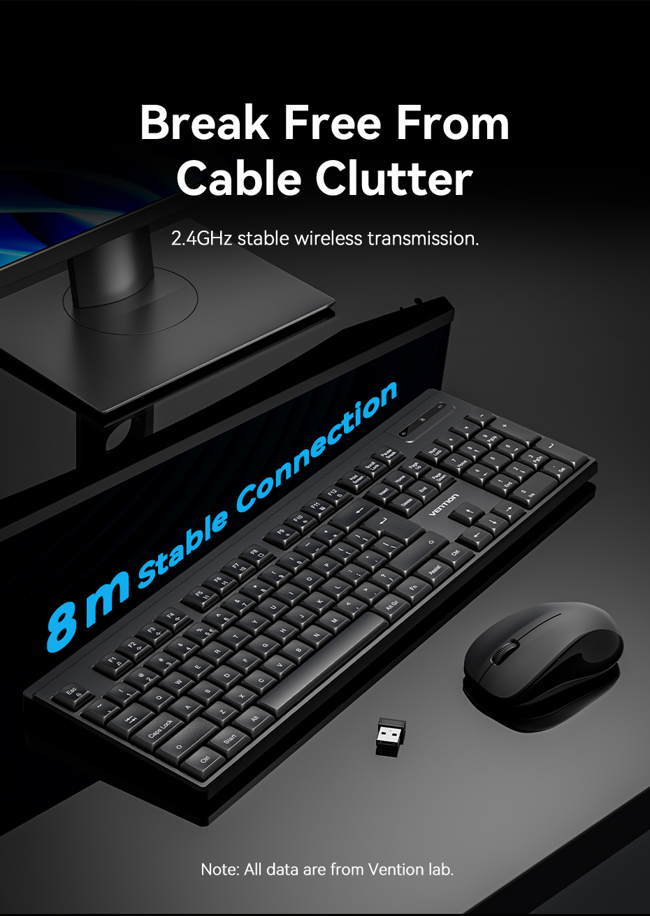Vention Wireless 2.4G Full-Sized Silent Keyboard and Mouse Combo Slim ...