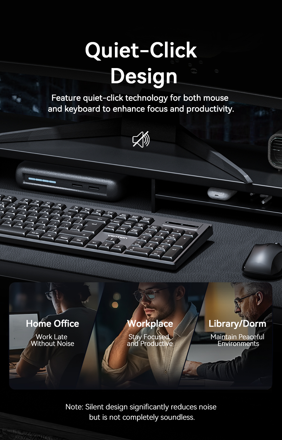 Vention Wireless 2.4G Full-Sized Silent Keyboard and Mouse Combo Slim ...