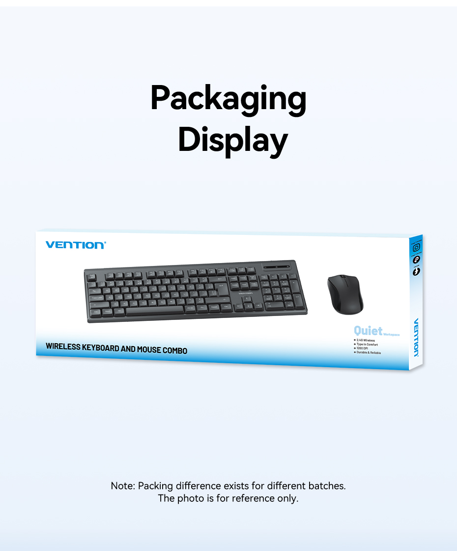 Vention Wireless 2.4G Full-Sized Silent Keyboard and Mouse Combo Slim ...