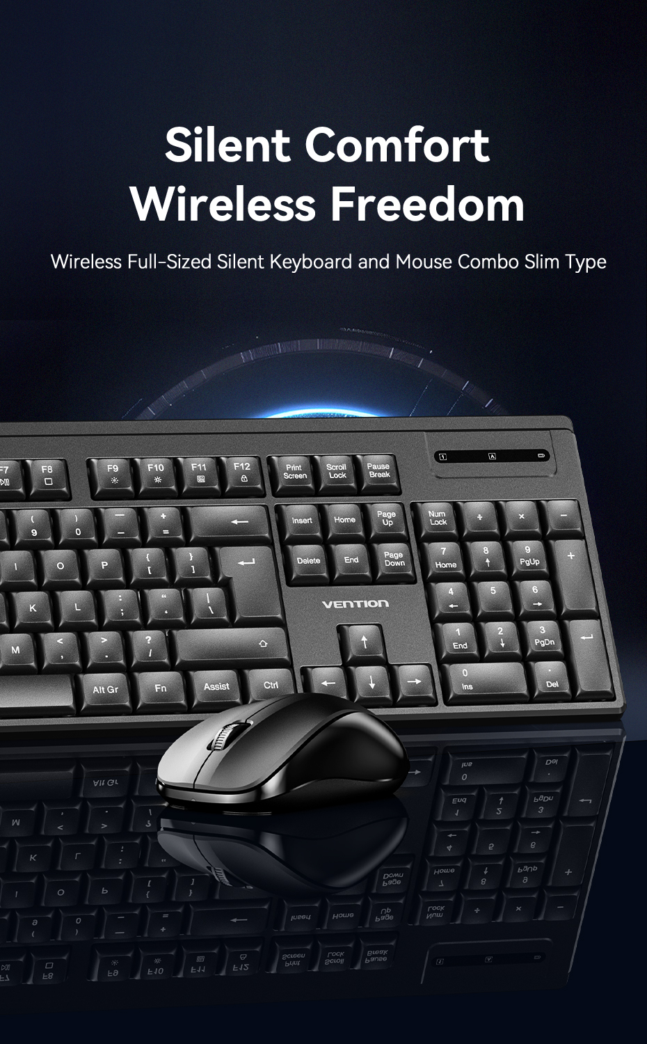 Vention Wireless 2.4G Full-Sized Silent Keyboard and Mouse Combo Slim ...