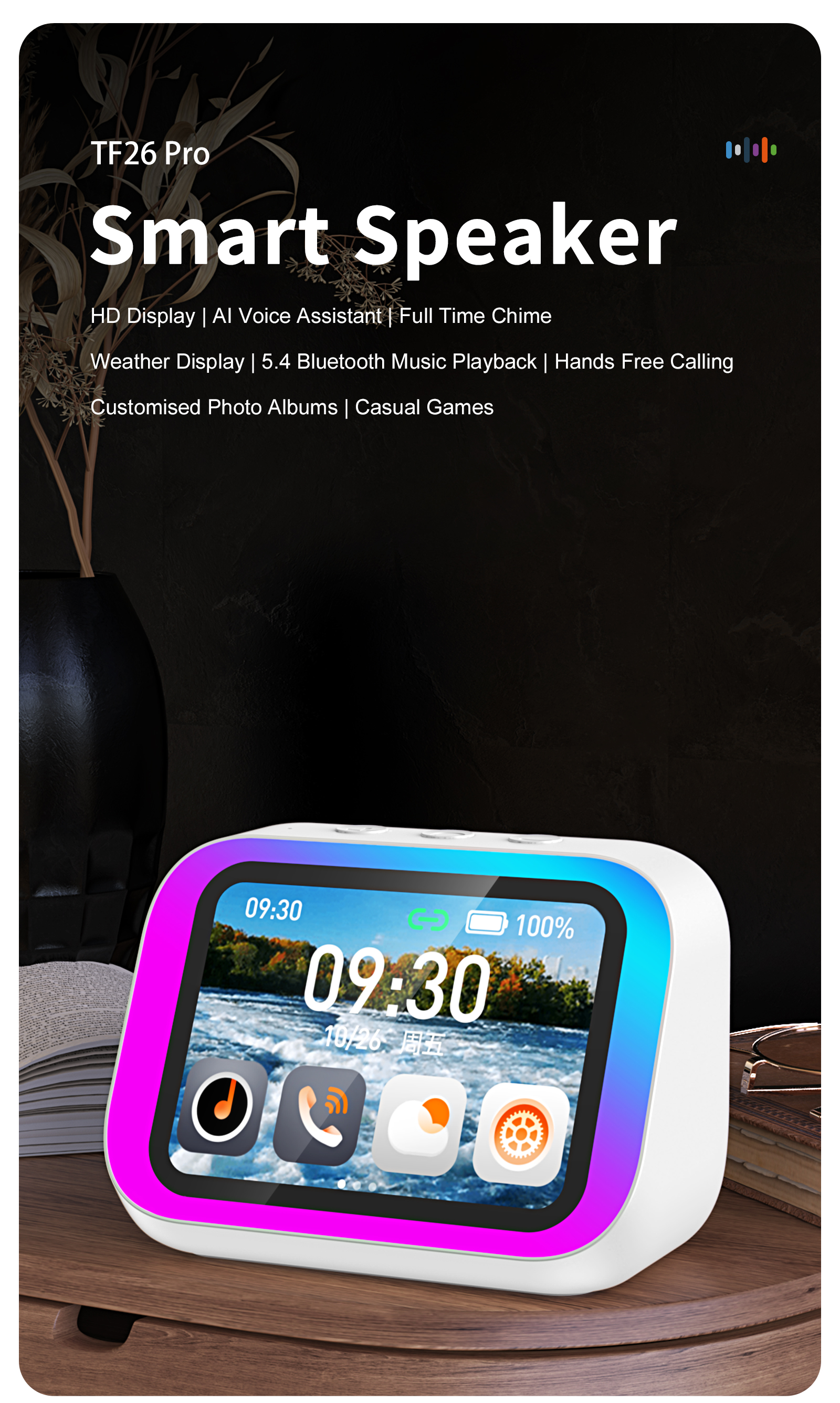 Smart Bluetooth Translator RGB Speaker TF26 Pro With LCD Display Game ...