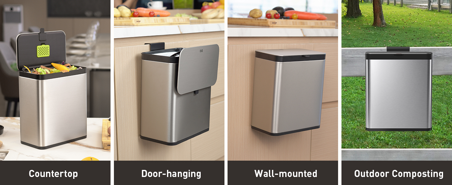 EKO Food Waste Bin Stainless Steel with Inner Bucket and Deodorizer ...