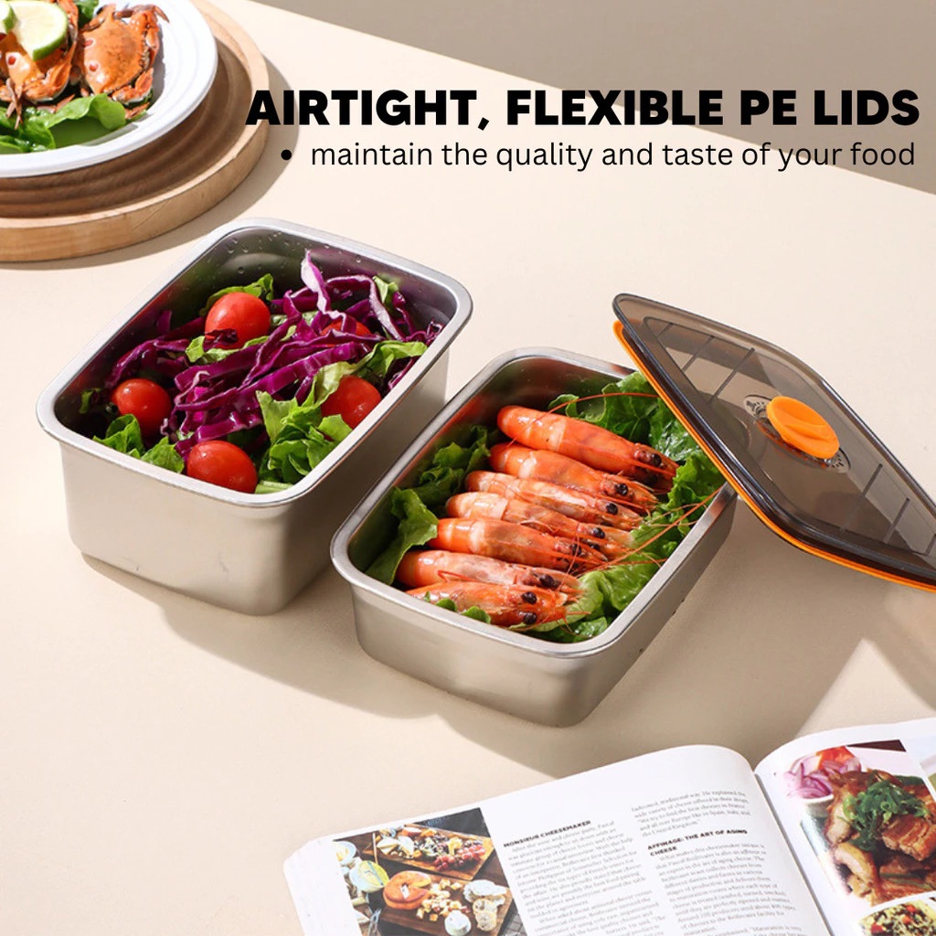 6PCS 304 Stainless Steel Food Container Box with Lid Food Storage ...
