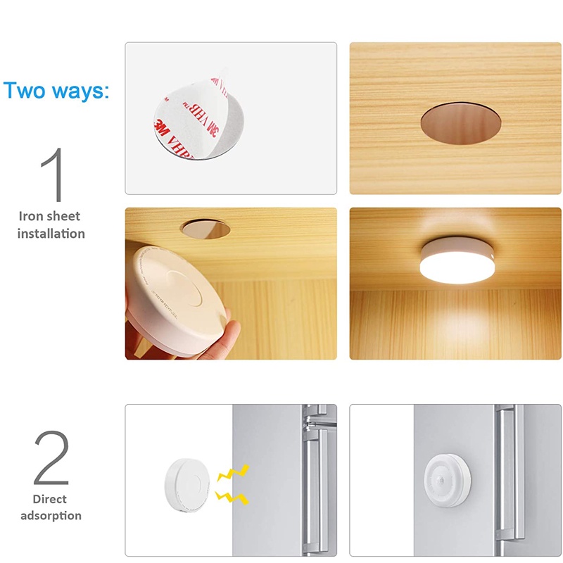 USB Rechargeable Smart Sensor Wireless LED Round Wardrobe Sensor Light ...