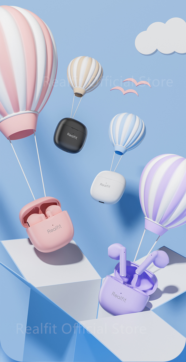 Realfit F1 wireless touch earphones with cute protective case | Shopee ...