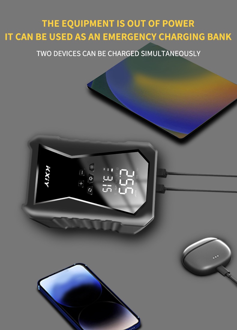 5 IN 1 Jump Starter Power Bank Tire Inflator Portable Rechargeable Car ...