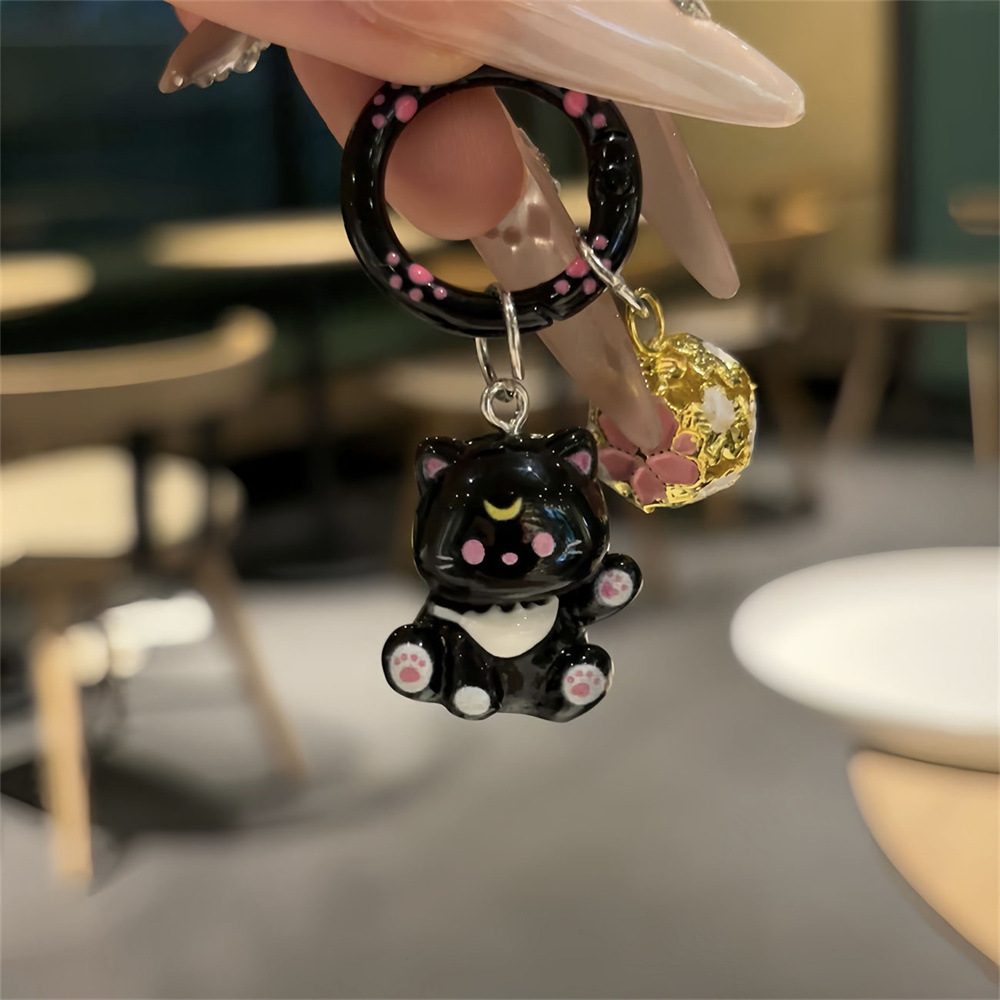 Cute Exquisite Bell 3D Cat Keychian Cartoon Key Ring Resin Student ...