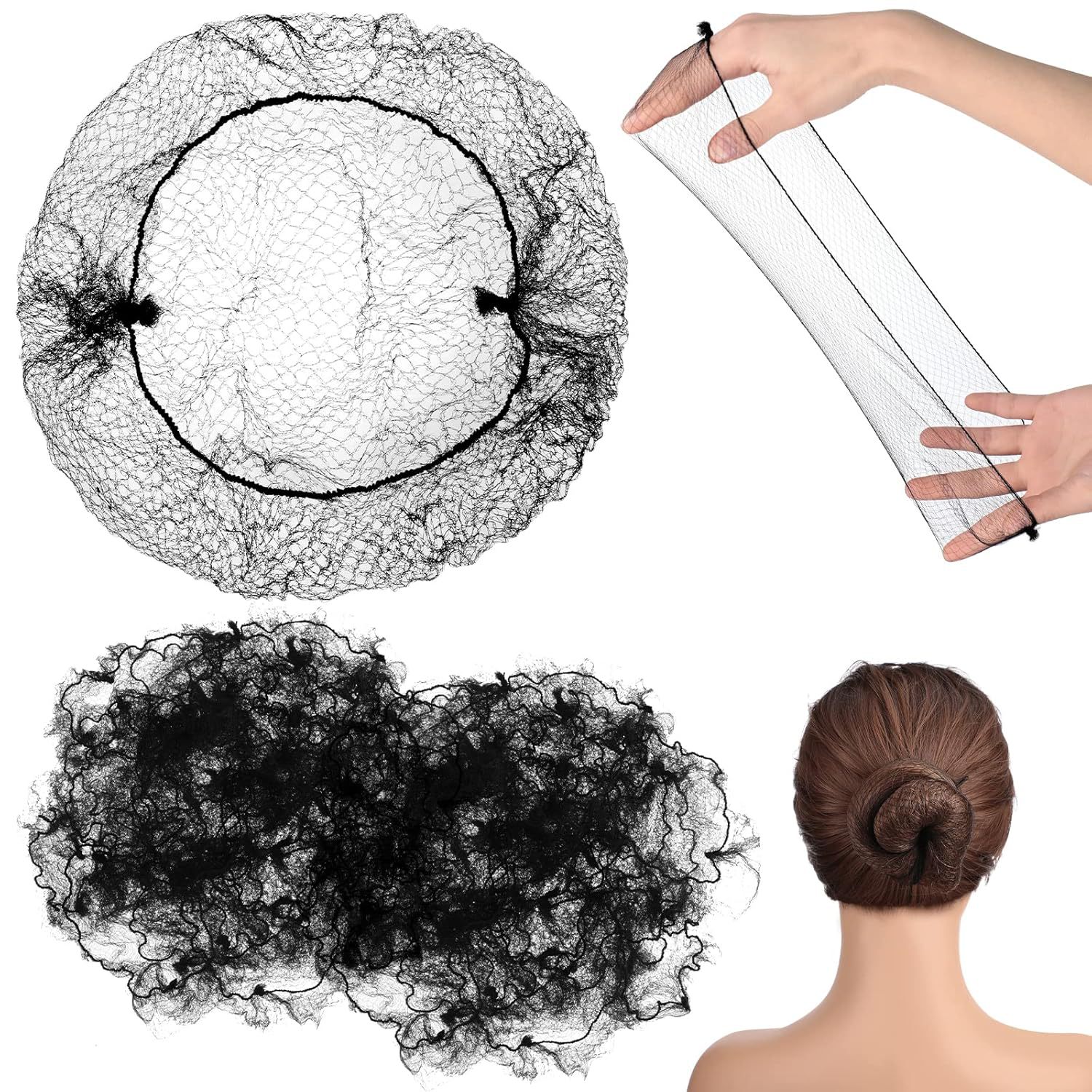 20Pcs Durable Nylon Hair Nets - Black & Brown for Bun, Curly Styles ...