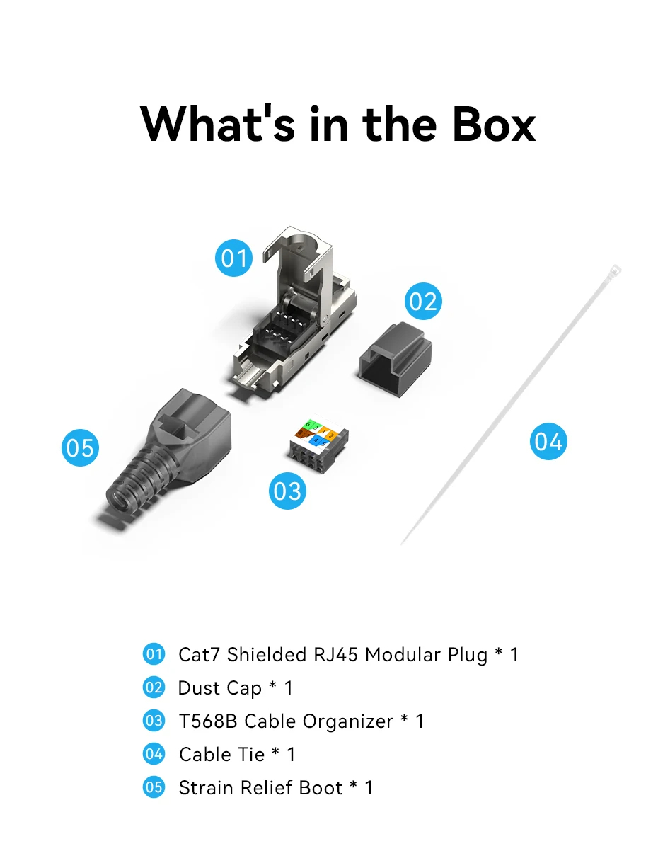 Vention RJ45 Cat8 Cat7 Cat6A Connectors Tool-Free Reusable Ethernet ...