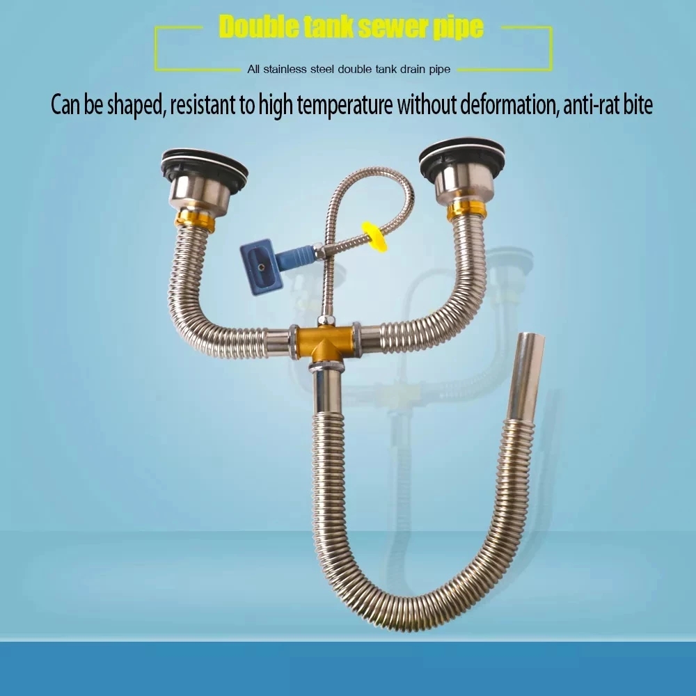 Double Vegetable Sink Drainage Device, Kitchen Sewer Pipe Fittings, 304 ...