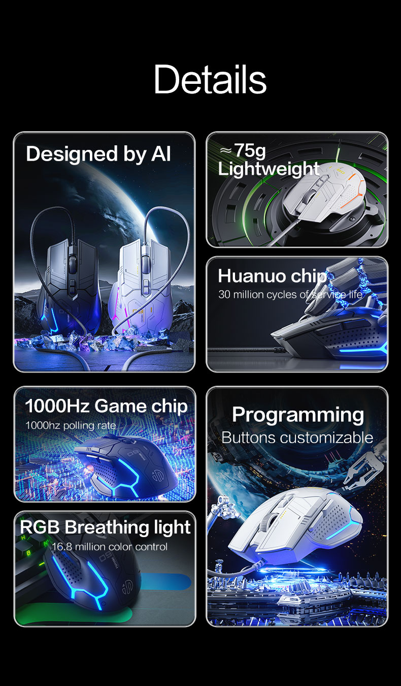 INPHIC RGB Gaming Mouse 12800dpi Wired Ergonomic Lightweight Optical ...