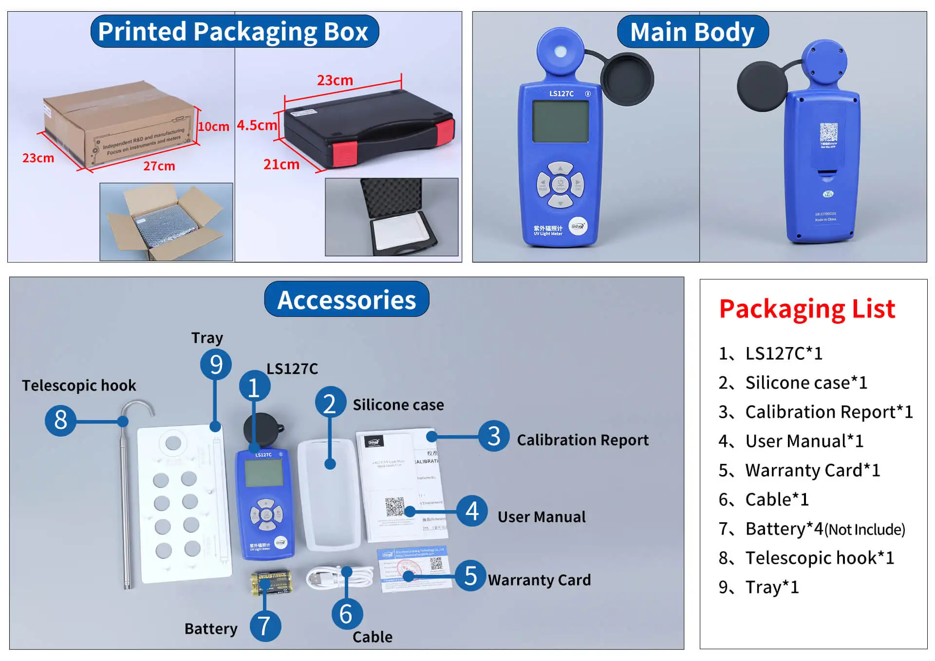 Linshang LS127C Uv Meter Digital Uvc Light Radiometer 254nm APP Function PC Software High ...