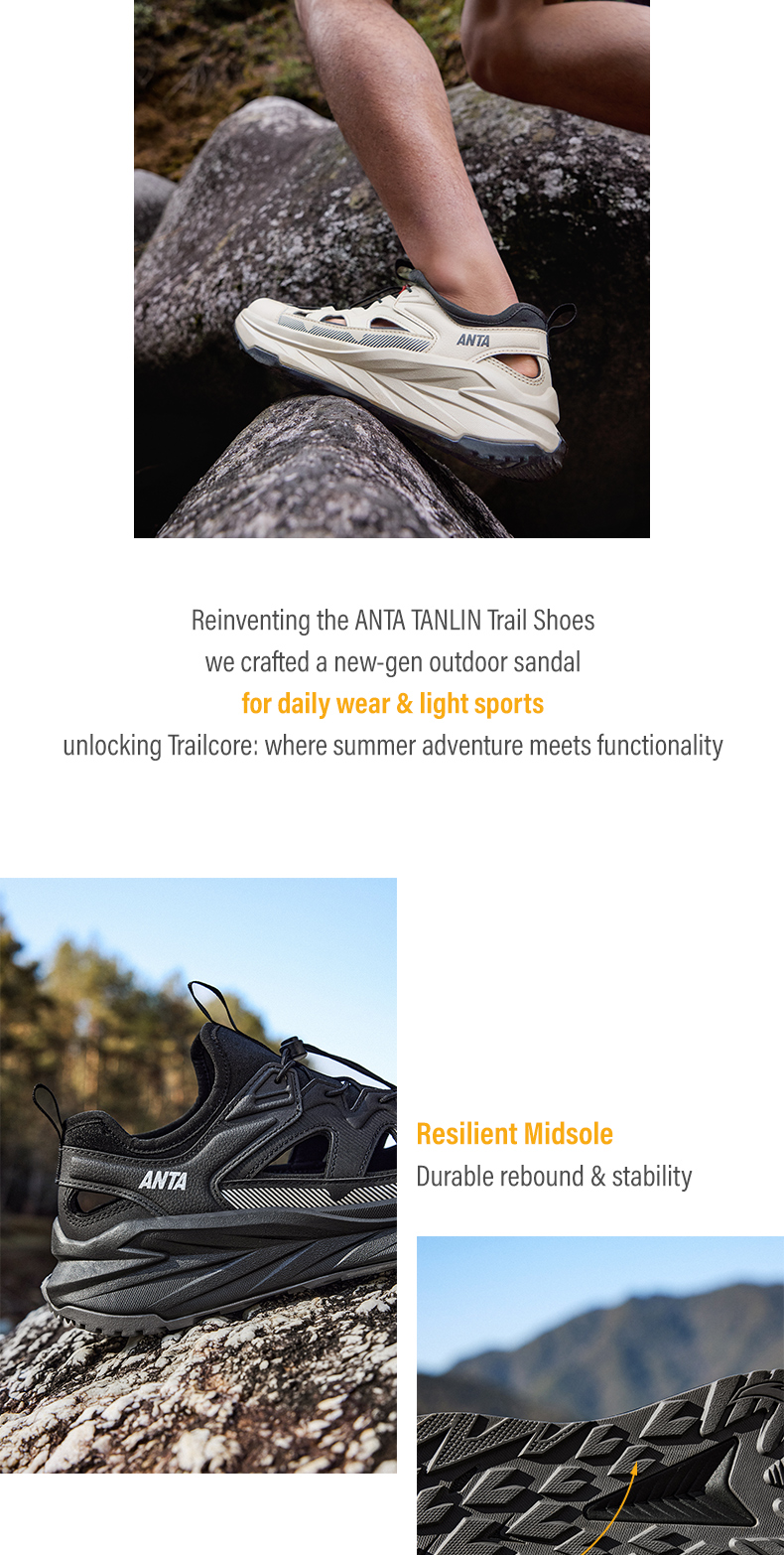 ANTA Men Tan Lin Beach Sandals Summer Soft-Sole Outdoor Water Shoes for ...