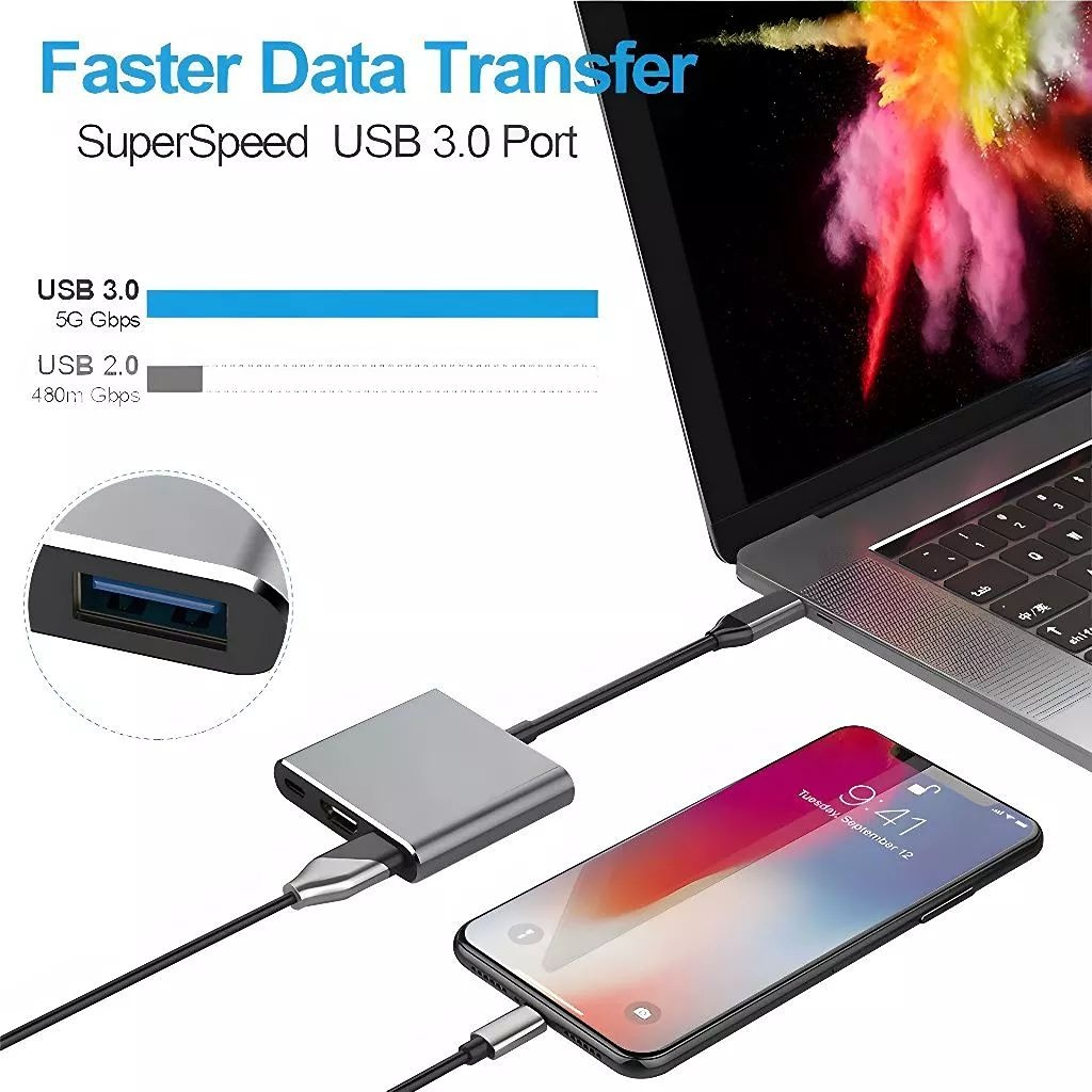 Type C To USB Hub 3 In 1 HDMI Adapter 4K for Samsung USBC Dock PC ...