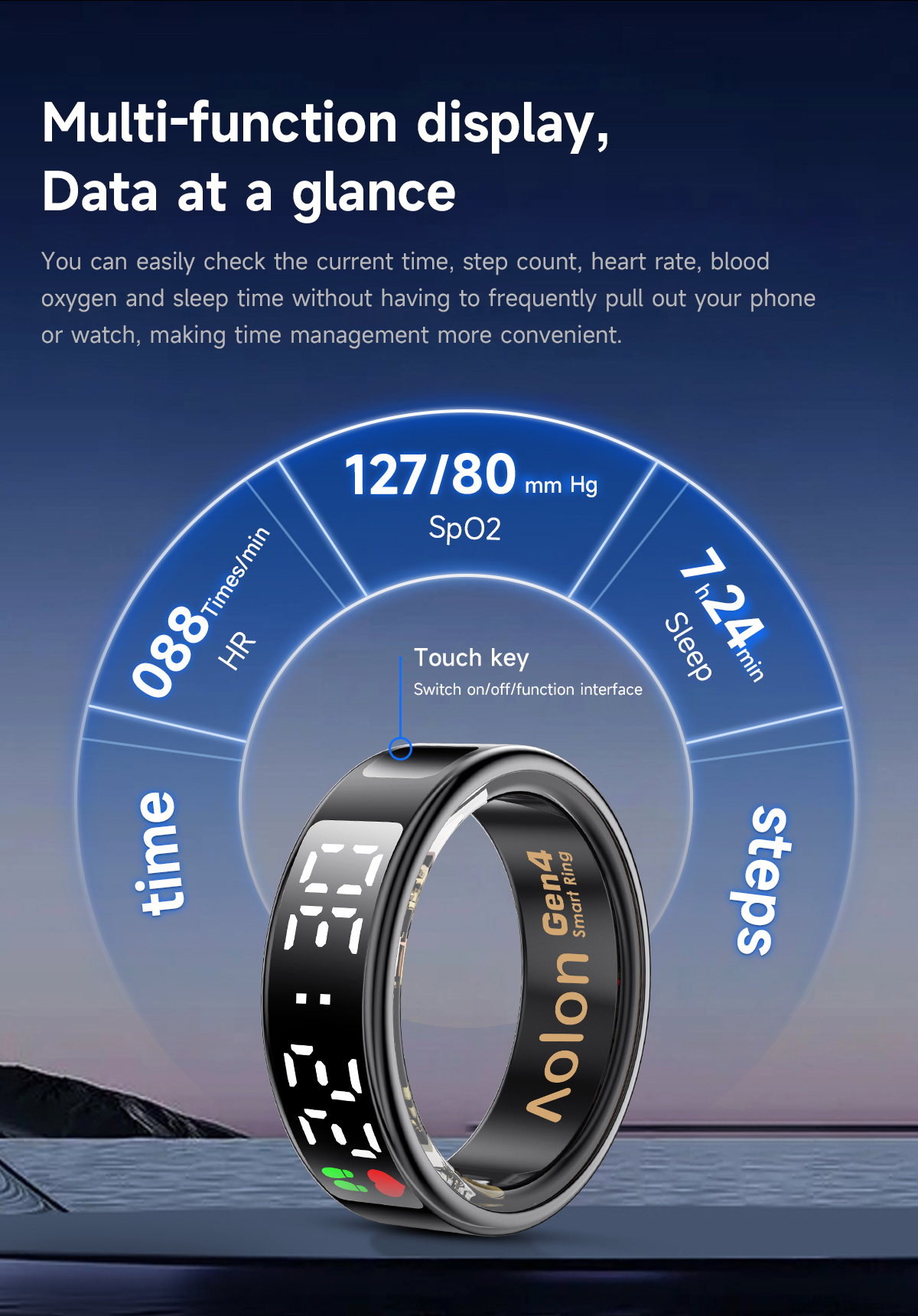 Aolon Ring Gen4 New Smart Ring LCD Screen Display Gesture Control IP68 ...